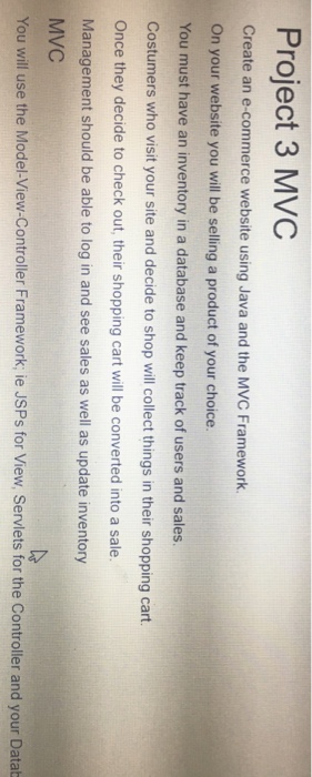 Solved Project 3 MVC Create an e-commerce website using Java | Chegg.com