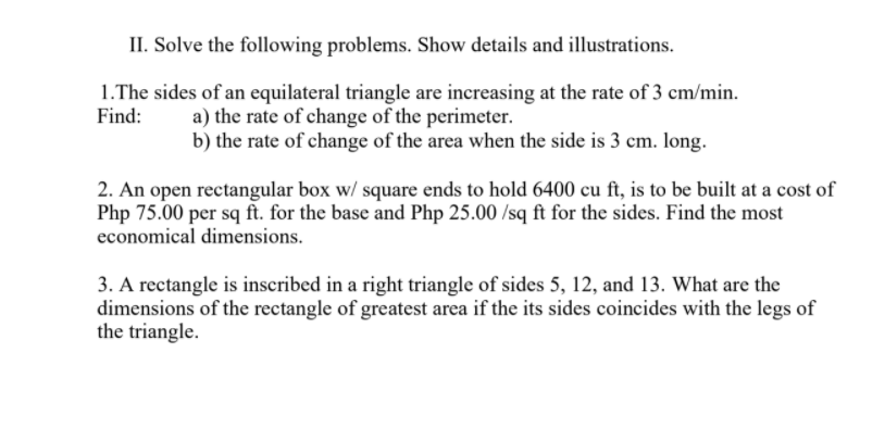 Solved II. Solve the following problems. Show details and | Chegg.com