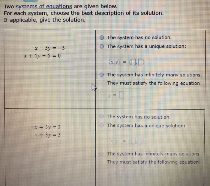 Solved Two systems of equations are given below For each | Chegg.com