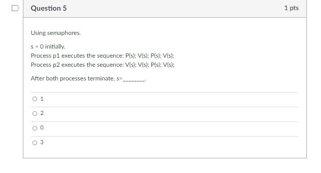 Solved U Question 5 Using semaphores. s=0 initially. Process | Chegg.com