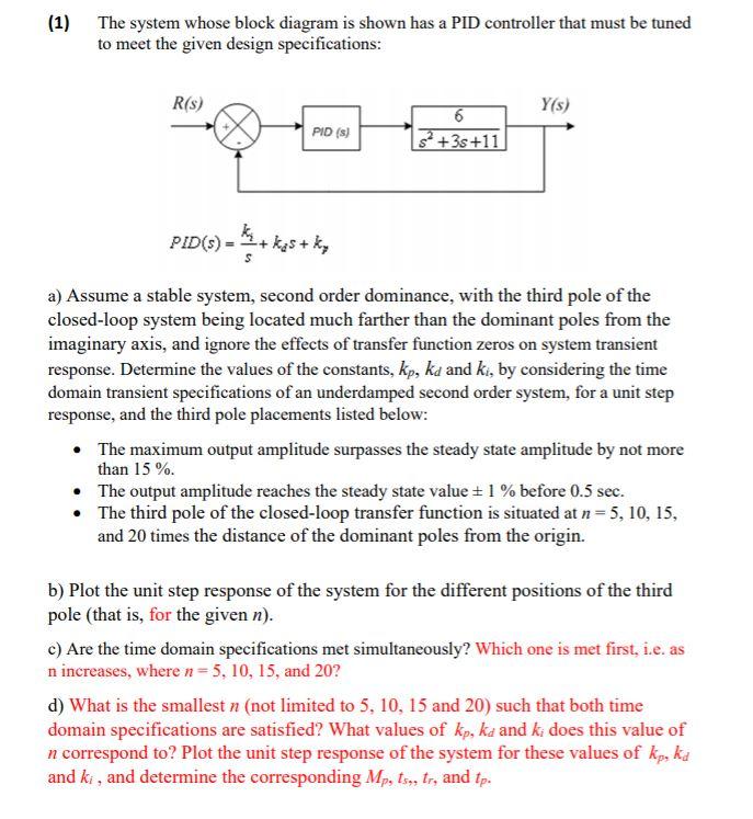 Solved (1) The system whose block diagram is shown has a PID | Chegg.com