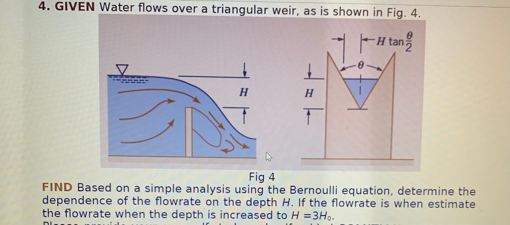 Solved 4. GIVEN Water flows over a triangular weir, as is | Chegg.com
