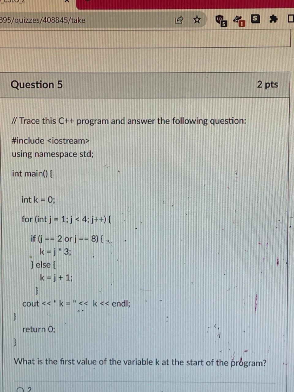 Solved 895/quizzes/408845/take Question 5 // Trace this C++ | Chegg.com