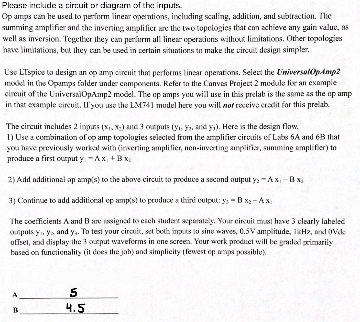 Solved Please include a circuit or diagram of the inputs.Op | Chegg.com
