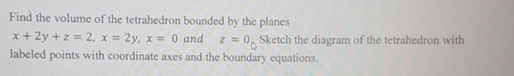 Solved Find the volume of the tetrahedron bounded by the | Chegg.com