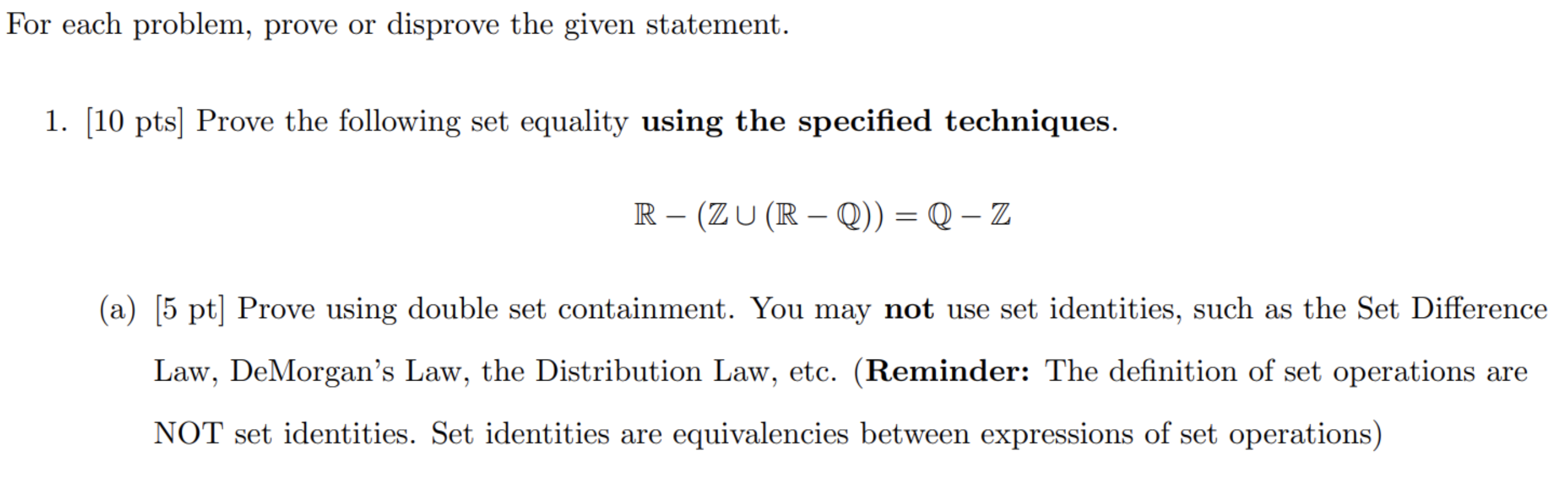 Solved For each problem, prove or disprove the given | Chegg.com