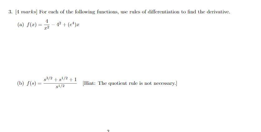 Solved 3. (1 marks) For each of the following functions, use | Chegg.com