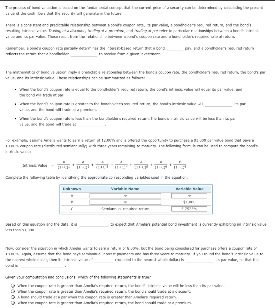 Solved The process of bond valuation is based on the | Chegg.com