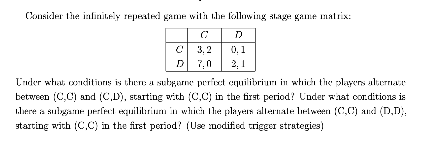 Solved Consider the infinitely repeated game with the | Chegg.com
