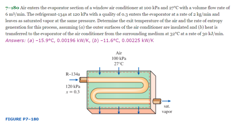 Solved 7-180 Air enters the evaporator section of a window | Chegg.com
