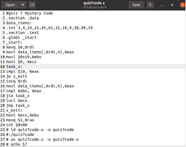 Solved Modify the quiz7code.s file count the numbers less | Chegg.com
