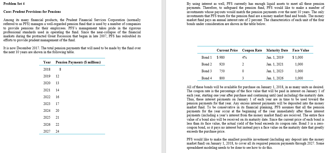 Problem Set 4 Case: Prudent Provisions for Pensions | Chegg.com