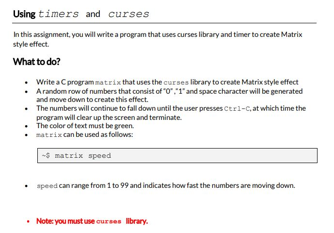 Using timers and curses In this assignment, you will | Chegg.com