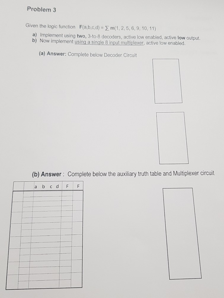 Solved Problem 3 Given the logic function F(a,b,c,d) = | Chegg.com