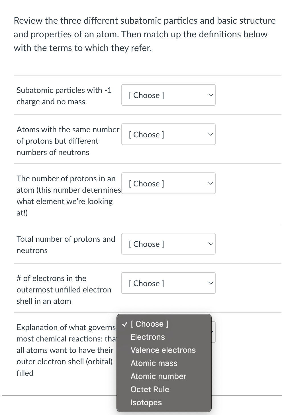 Solved Review the three different subatomic particles and | Chegg.com