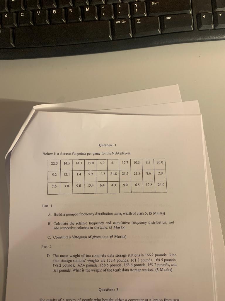 Solved Below is a dataset for points per game for the NBA | Chegg.com