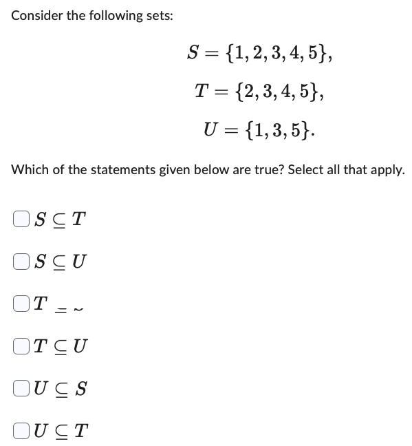 Solved Consider the following sets: | Chegg.com