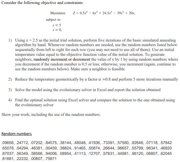 Solved Consider The Following Objective And Constraints