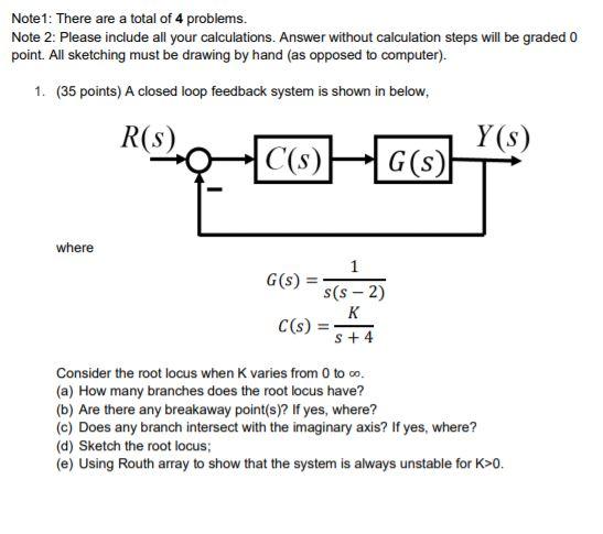 Solved (35 points) A closed loop feedback system is shown in | Chegg.com