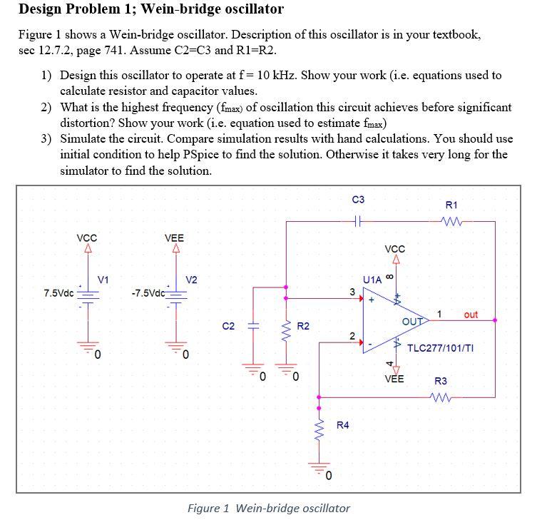 Solved Design Problem 1; Wein-bridge oscillator Figure 1 | Chegg.com