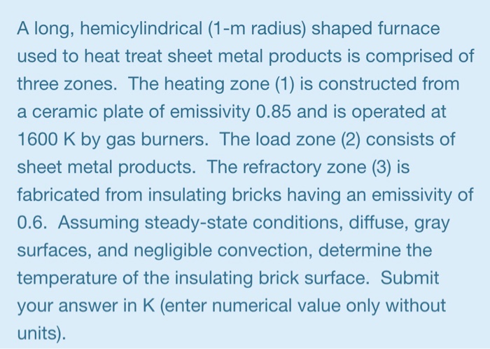 Solved A long, hemicylindrical (1-m radius) shaped furnace | Chegg.com