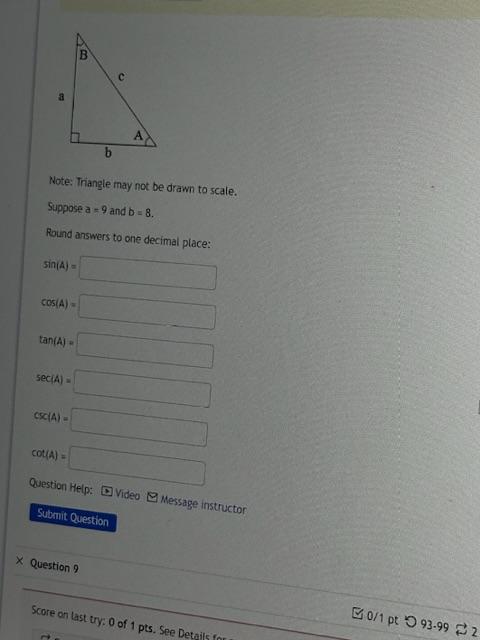 Solved Note: Triangle may not be drawn to scale. Suppose a=9 | Chegg.com