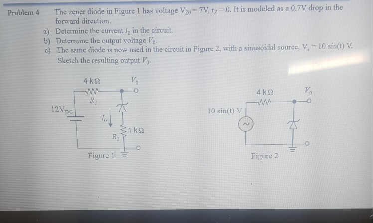 Solved Problem 4 The zener diode in Figure 1 has voltage Vzo | Chegg.com