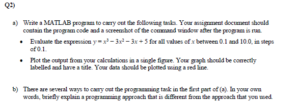 Solved Q2) a) Write a MATLAB program to carry out the | Chegg.com
