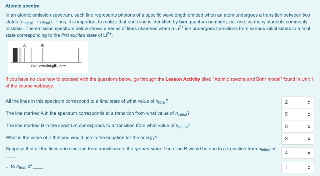 Solved Atomic spectra In an atomic emission spectrum, each | Chegg.com