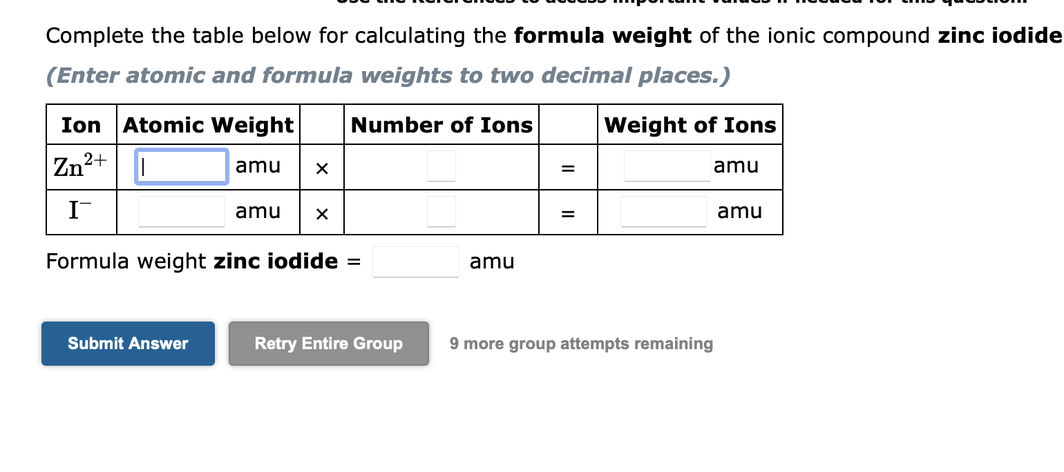 Solved Complete the table below for calculating the formula | Chegg.com