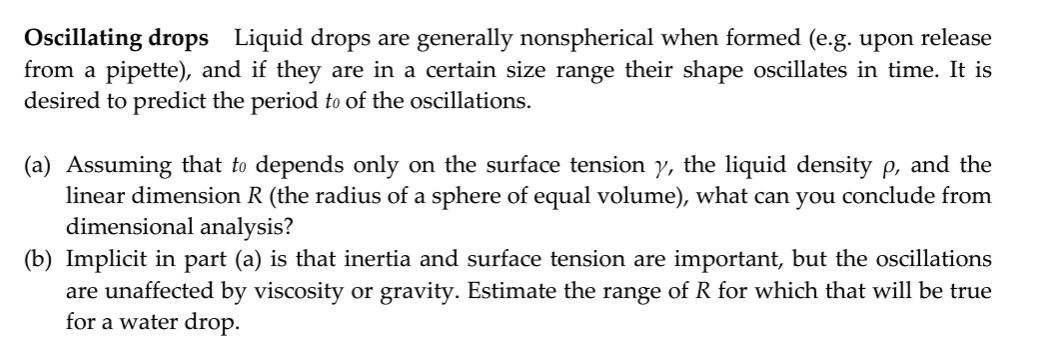 Solved Oscillating drops Liquid drops are generally | Chegg.com