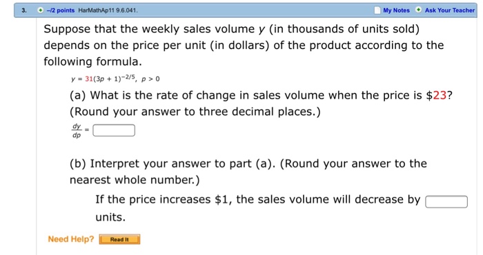 Solved Suppose that the weekly sales volume y (in thousands | Chegg.com