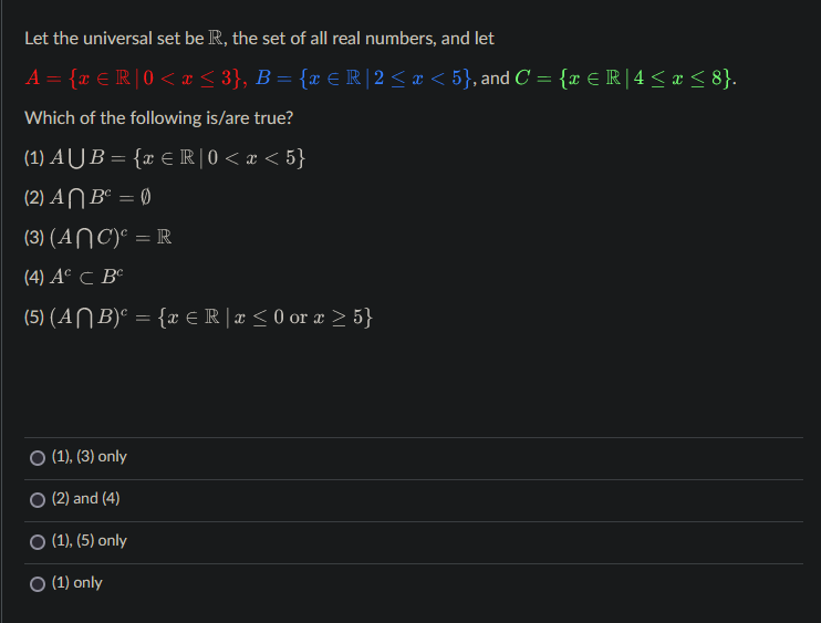 Solved Let the universal set be R, the set of all real | Chegg.com