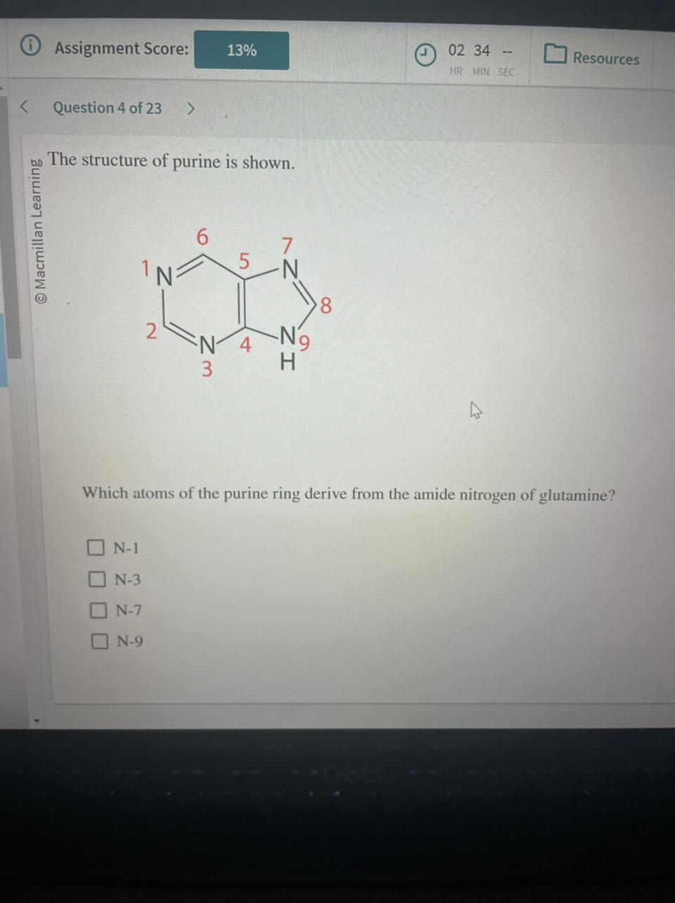 Solved The structure of purine is shown. Which atoms of the | Chegg.com