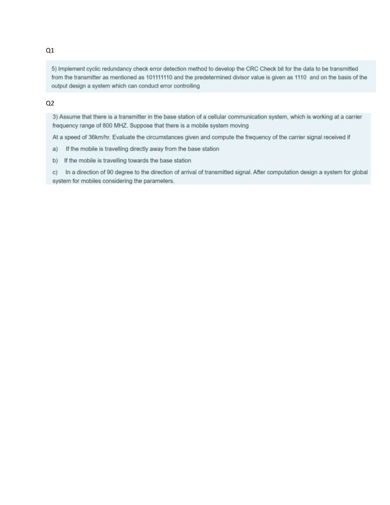 Solved Q1 5) Implement cyclic redundancy check error | Chegg.com