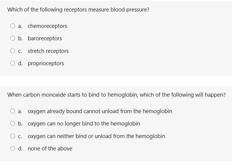 Solved Which of the following receptors measure blood | Chegg.com