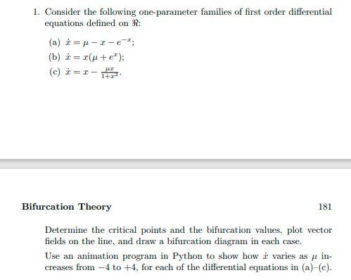 Solved 1. Consider the following one-parameter families of | Chegg.com