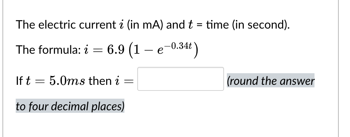 Solved The electric current \\( i \\) (in \\( \\mathrm{mA} | Chegg.com