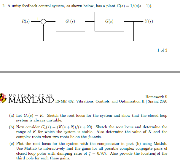Solved 2. A unity feedback control system, as shown below, | Chegg.com