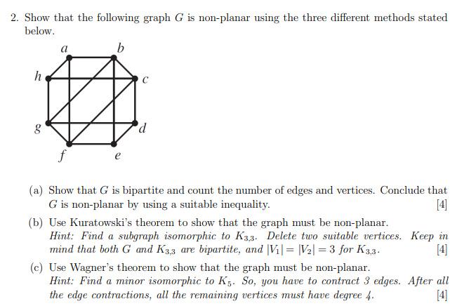 Solved 2. Show that the following graph G is non-planar | Chegg.com