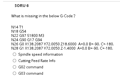 Solved SORU 1 Consider the below Turning G-Code. Identify | Chegg.com