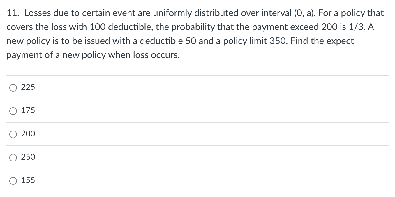 Solved Losses due to certain event are uniformly distributed | Chegg.com