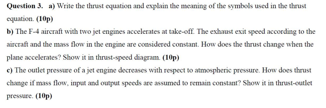 Solved Question 3. a) Write the thrust equation and explain | Chegg.com