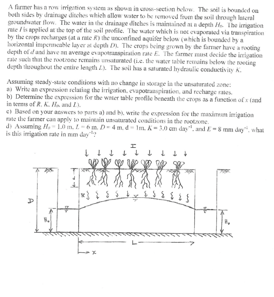 Solved A farmer has a row irrigation system as shown in | Chegg.com
