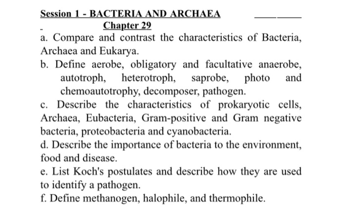 Solved Session 1-BACTERIA AND ARCHAEA Chapter 29 a. Compare | Chegg.com