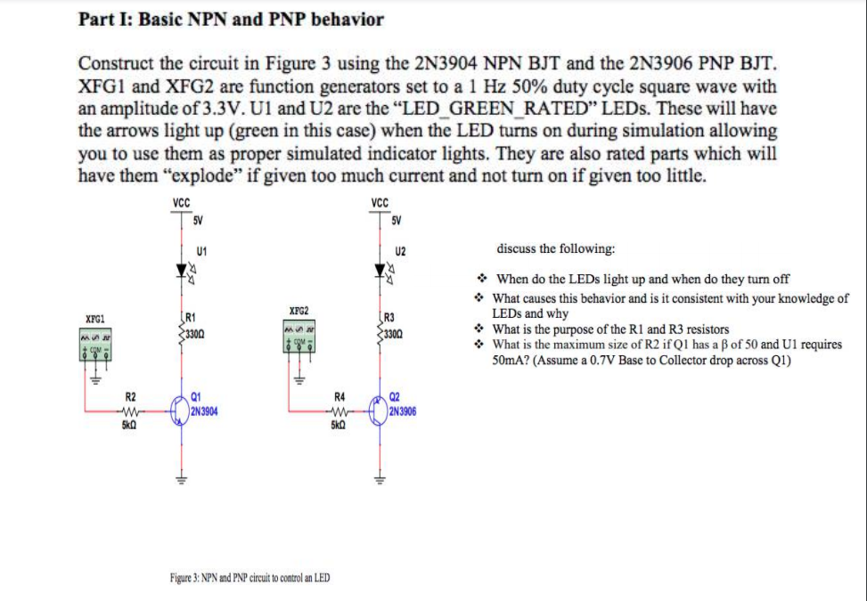 Solved Part I: Basic NPN and PNP behavior Construct the | Chegg.com