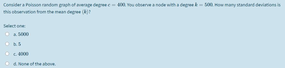 Solved Consider a Poisson random graph of average degree c = | Chegg.com