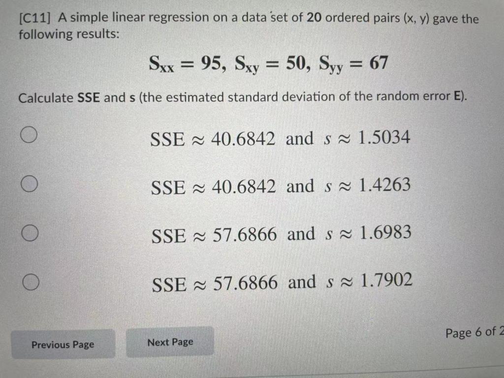 Solved [C11] A simple linear regression on a data set of 20 | Chegg.com