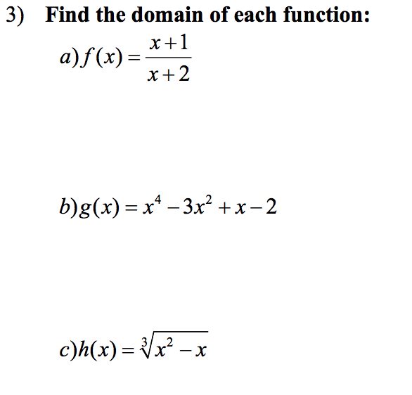 Solved Find the domain of each function: a) f(x)=x+2x+1 b) | Chegg.com