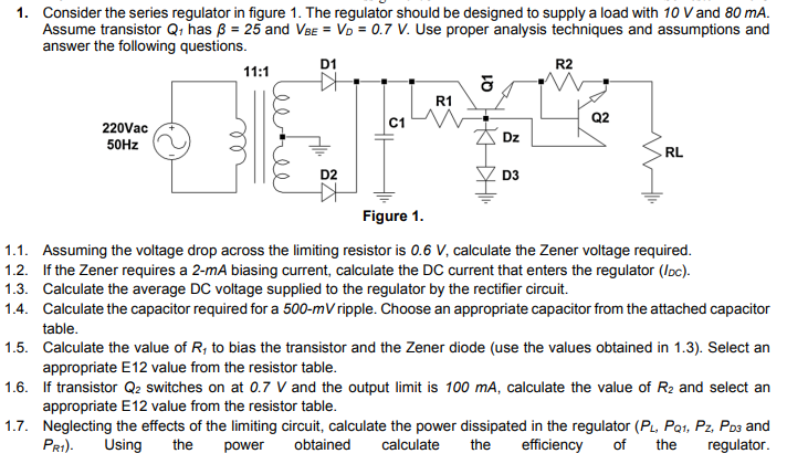 Solved 1. Consider the series regulator in figure 1. The | Chegg.com